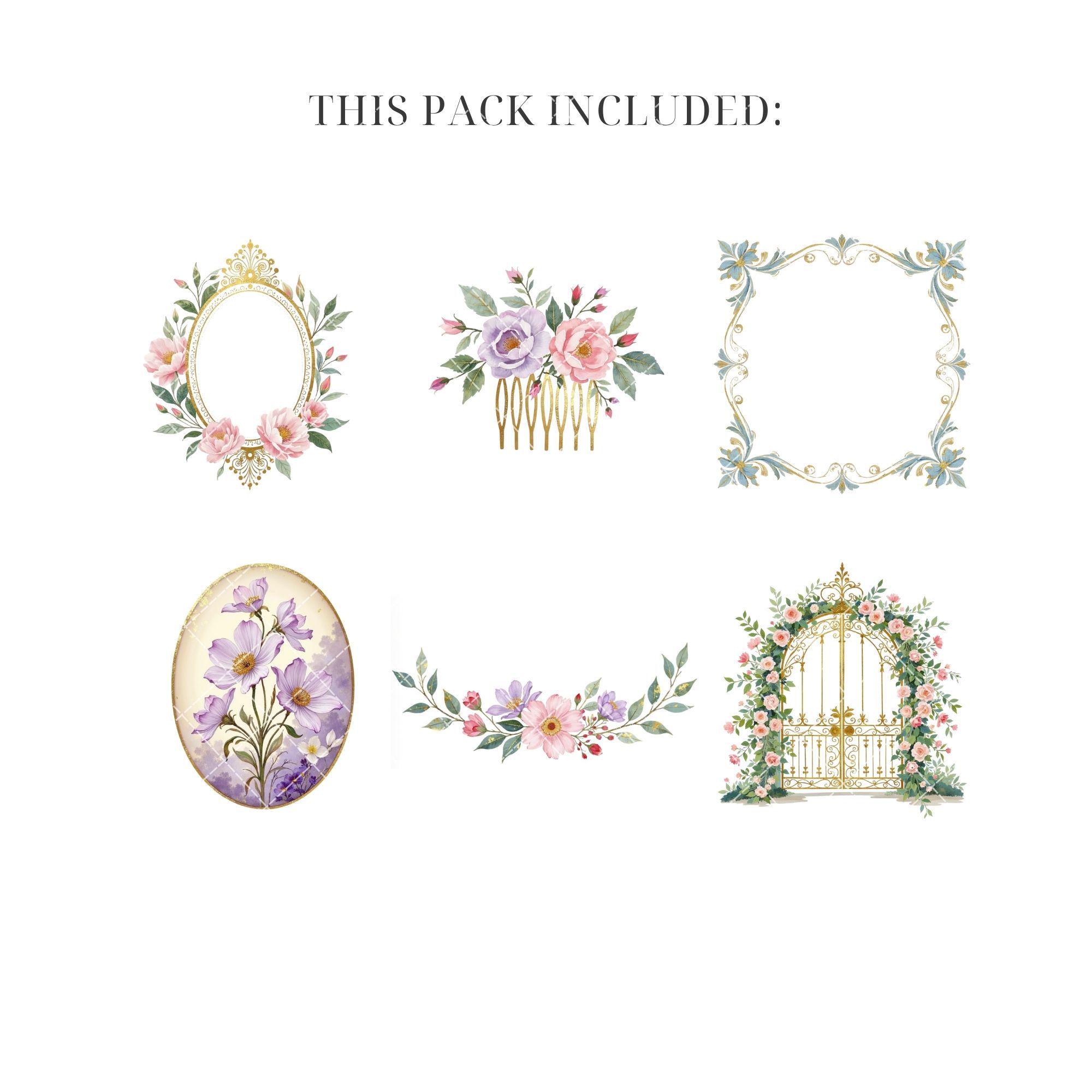Regency Inspired Clipart Bundle | 30 PNG Vintage Watercolor Regency Era ...
