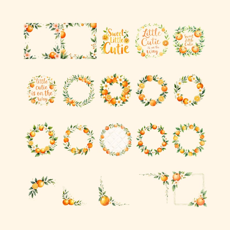 Little Cutie Orange Clipart | Watercolor Oranges & Flowers PNG | Baby ...