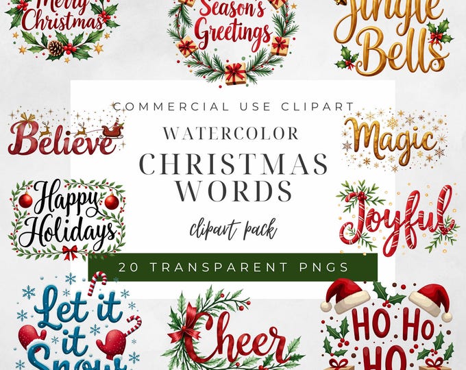 12 Christmas Quotes Clipart Bundle PNG | Watercolor Holiday Sublimation ...