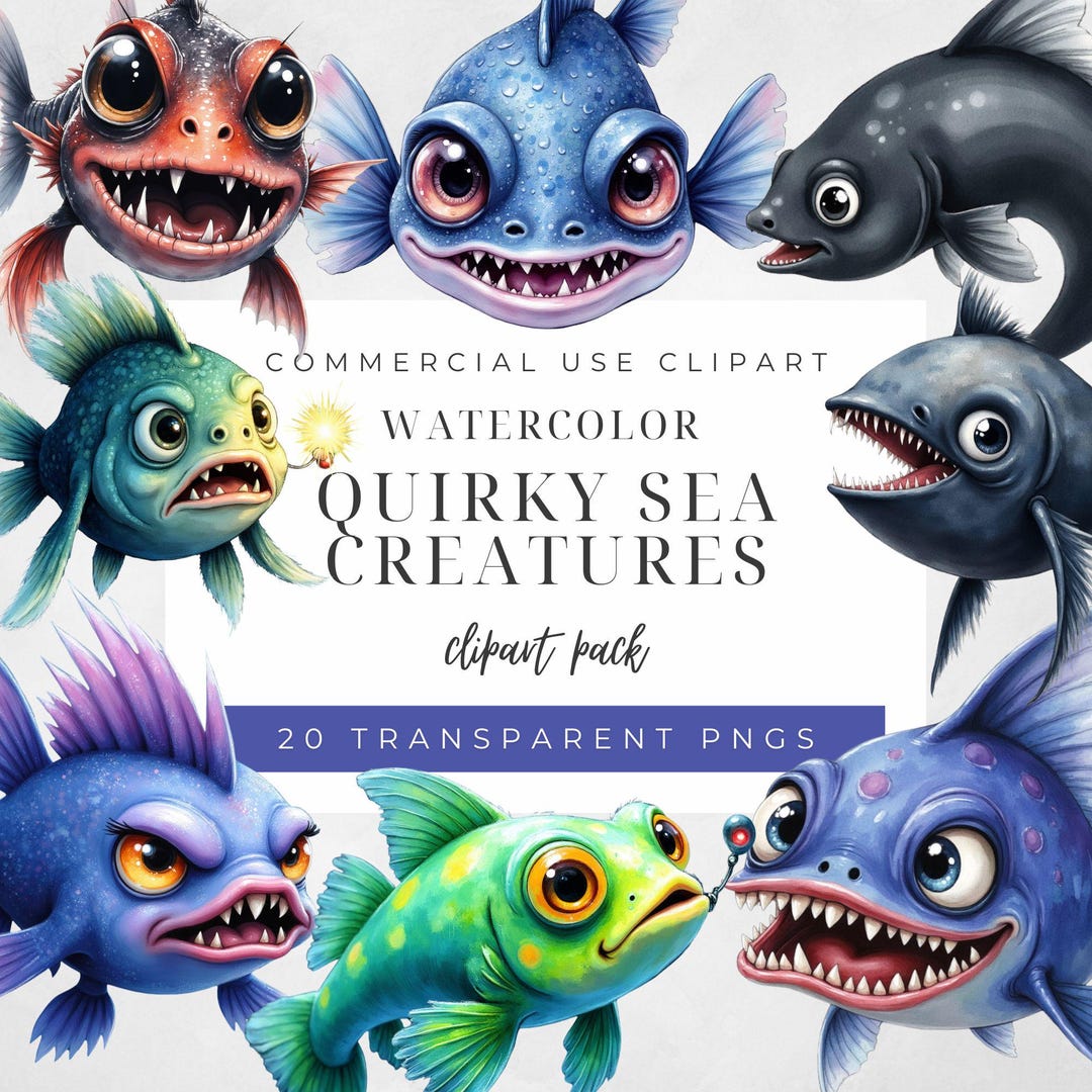 Quirky Sea Creatures Clipart | Funny Deep Sea Creatures PNG | Cartoon ...