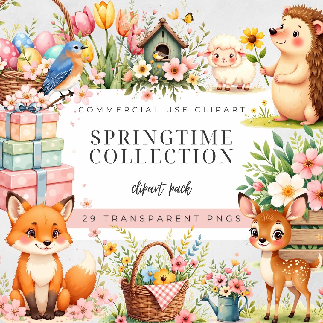 Watercolor Spring Clipart Bundle | Baby Animals & Blooming Florals PNG ...