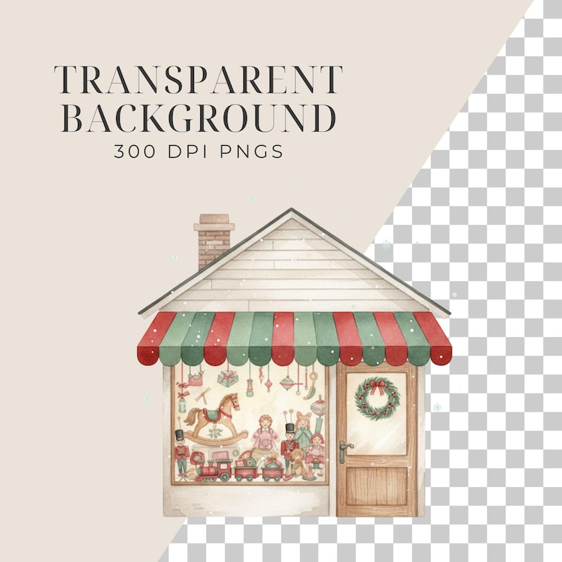 Christmas Toy Shop Clipart | 20 PNG Pastel Watercolor Storefront ...