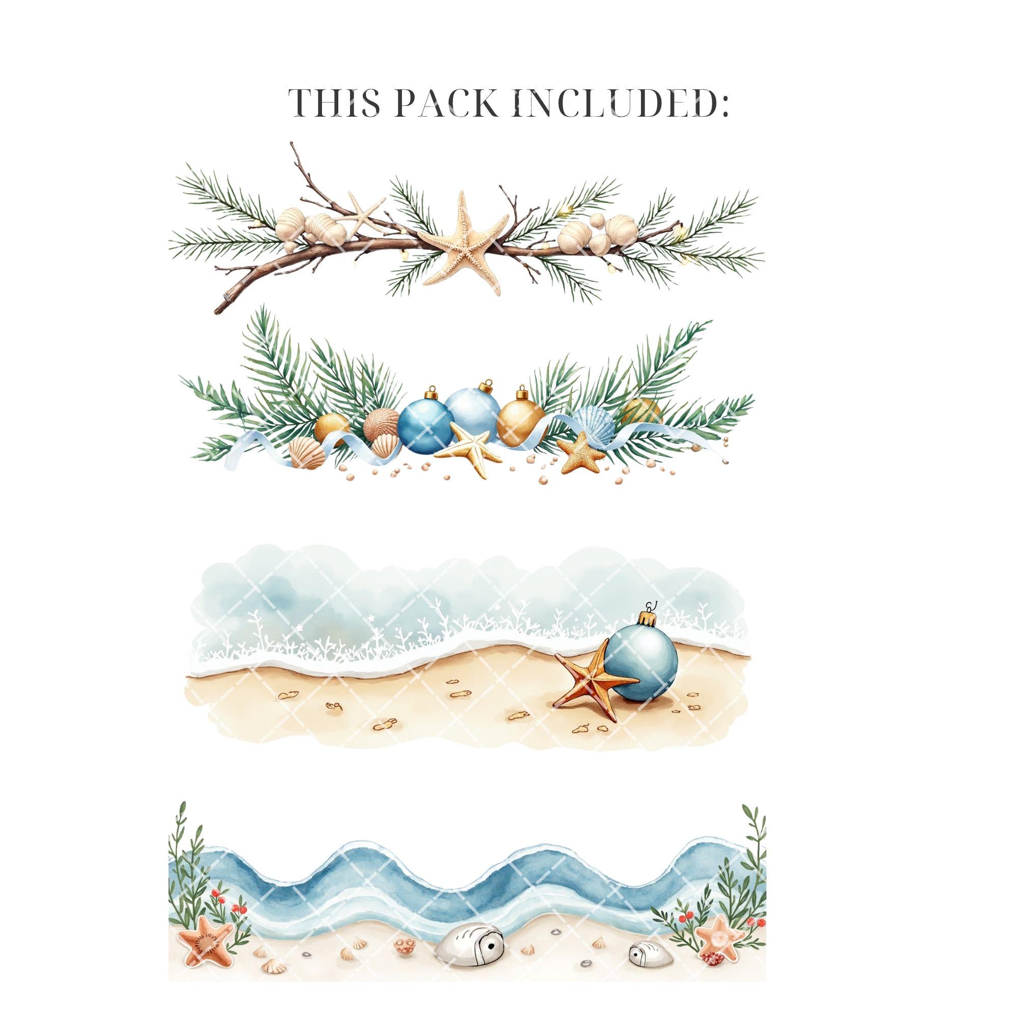 Coastal Christmas Clipart | Watercolor Beach Christmas PNG | Nautical ...