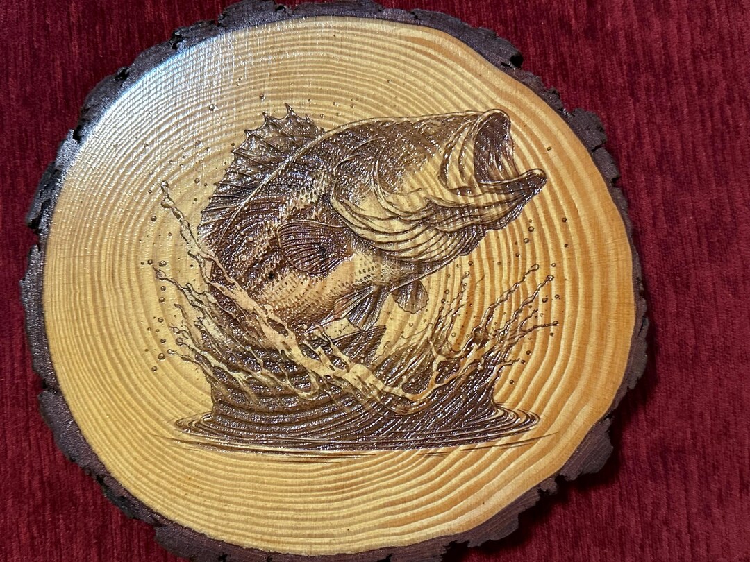 Laser Engraved Bass on Round Wood Plate. - Etsy