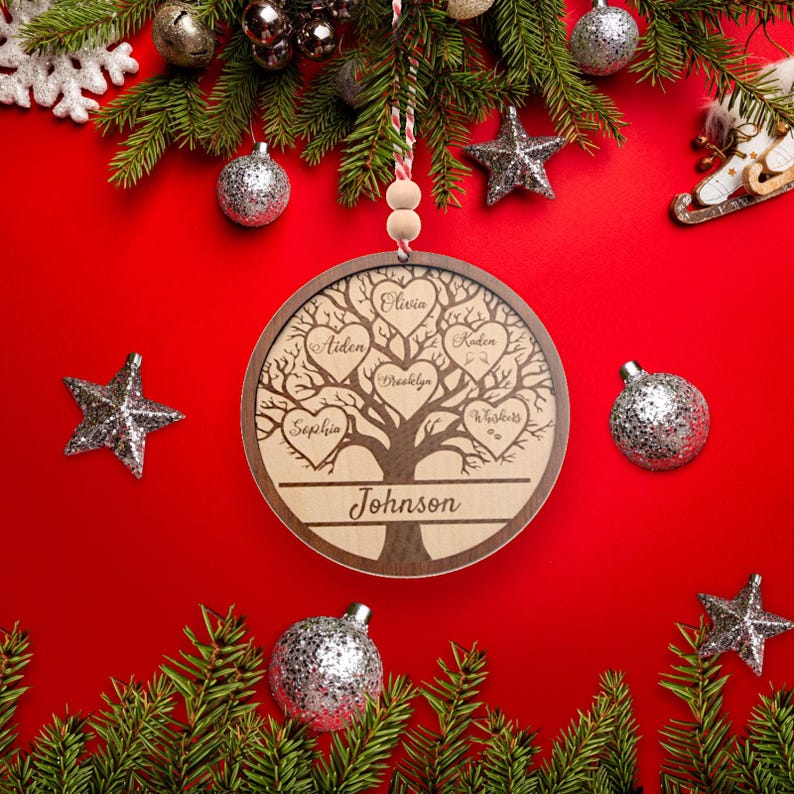 Personalized Family Names Tree of Life With Heart Christmas Ornament ...