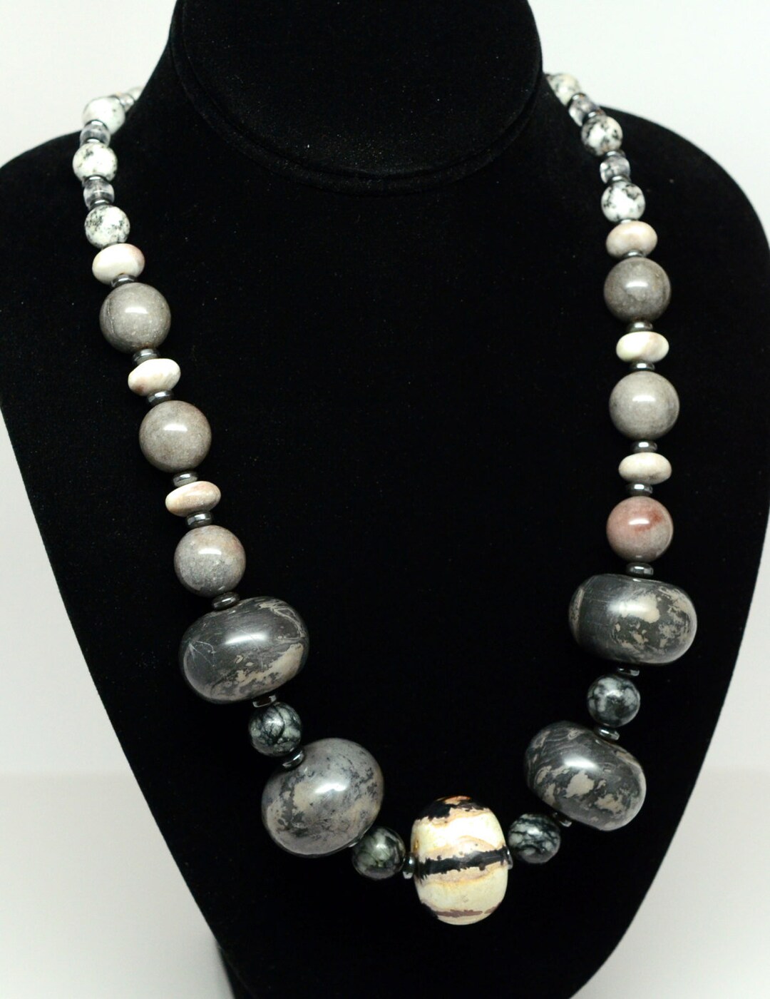 Chohua Jasper, Zebra Jasper, Gray Jade and Hematite Necklace Item ...