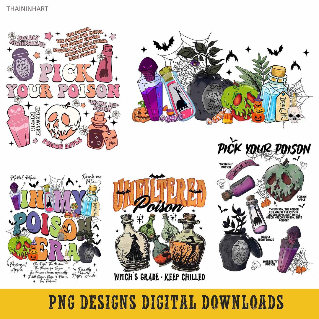 Vintage Retro Pick Your Poison Halloween Bundle Png, 7 PNG Villain ...