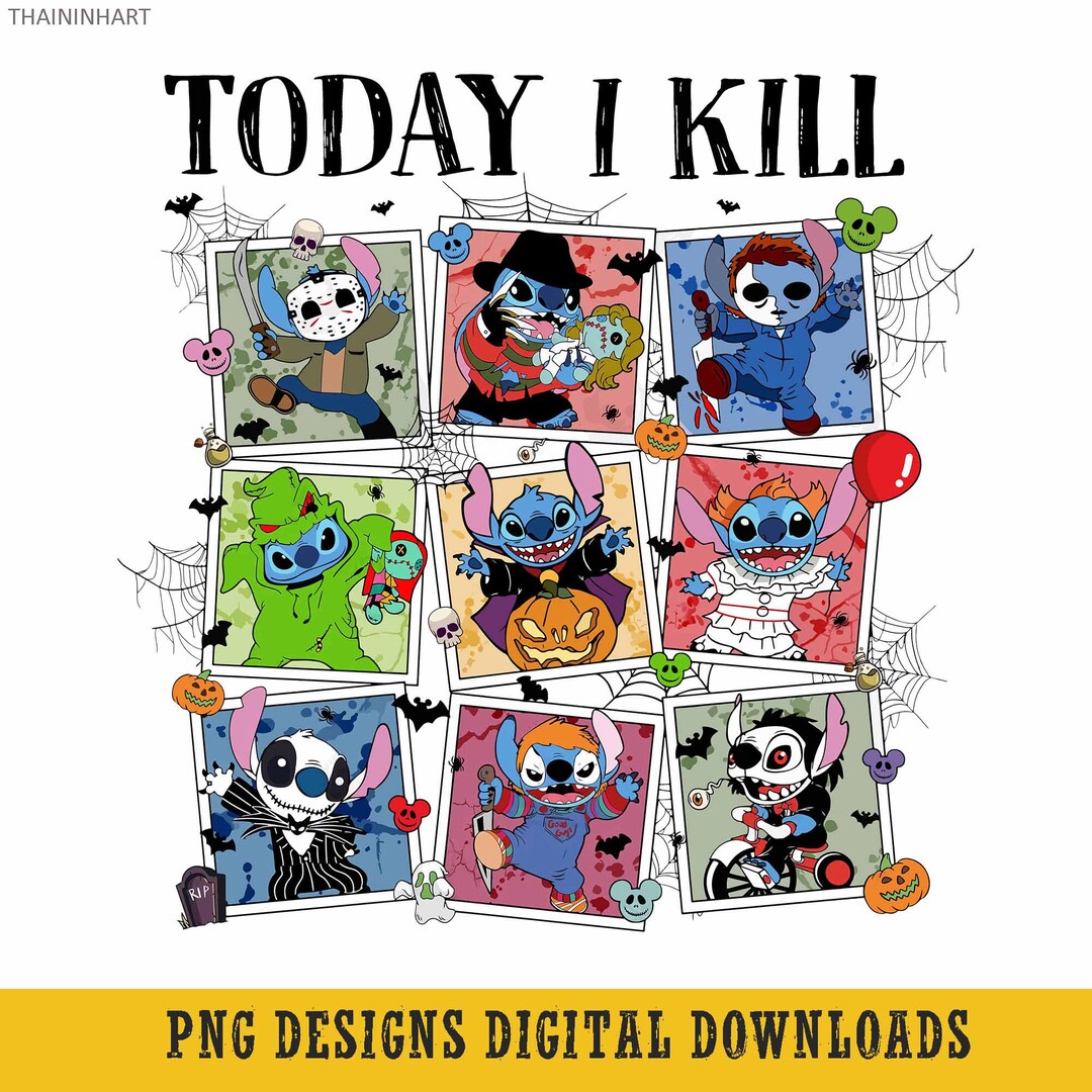Today I Kill Stitch Horror Characters Halloween Png, Spooky Vibes ...