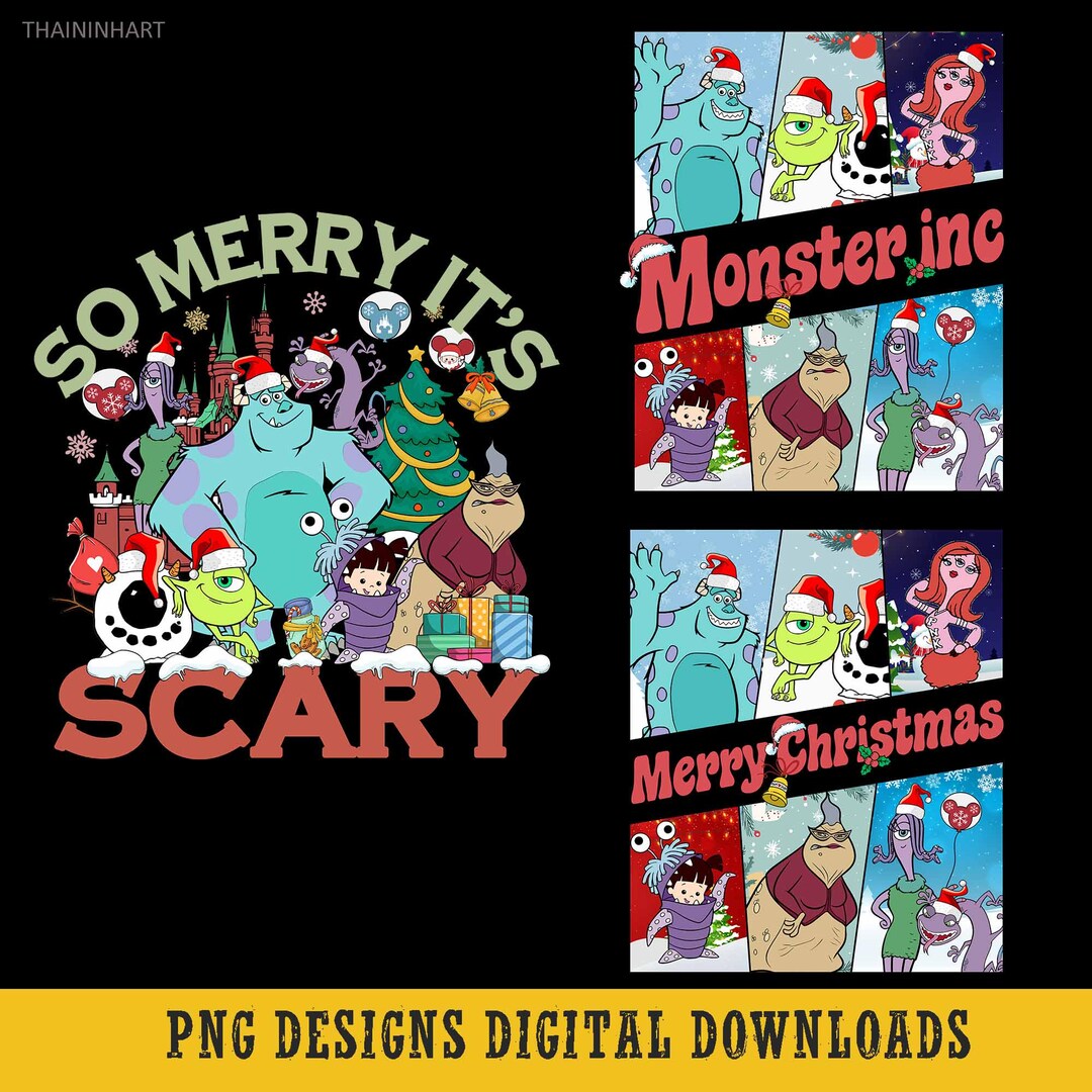 Vintage Pixar Monsters Incc Christmas so Merry It's Scary Png, Castle ...