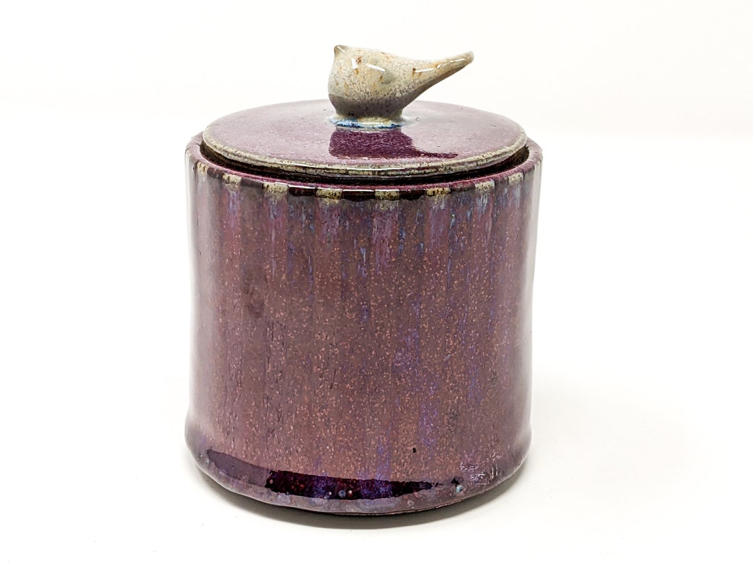 Lidded Pottery Jar With an Ivory Bird Knob, Salt Cellar, Unique Ceramic ...