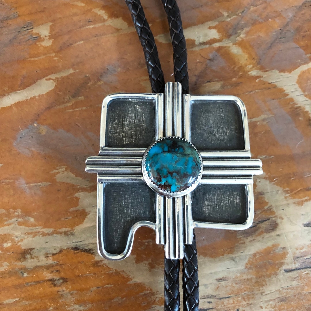 Turquoise Zia Sun Symbol Over New Mexico Sterling Silver Southwestern ...