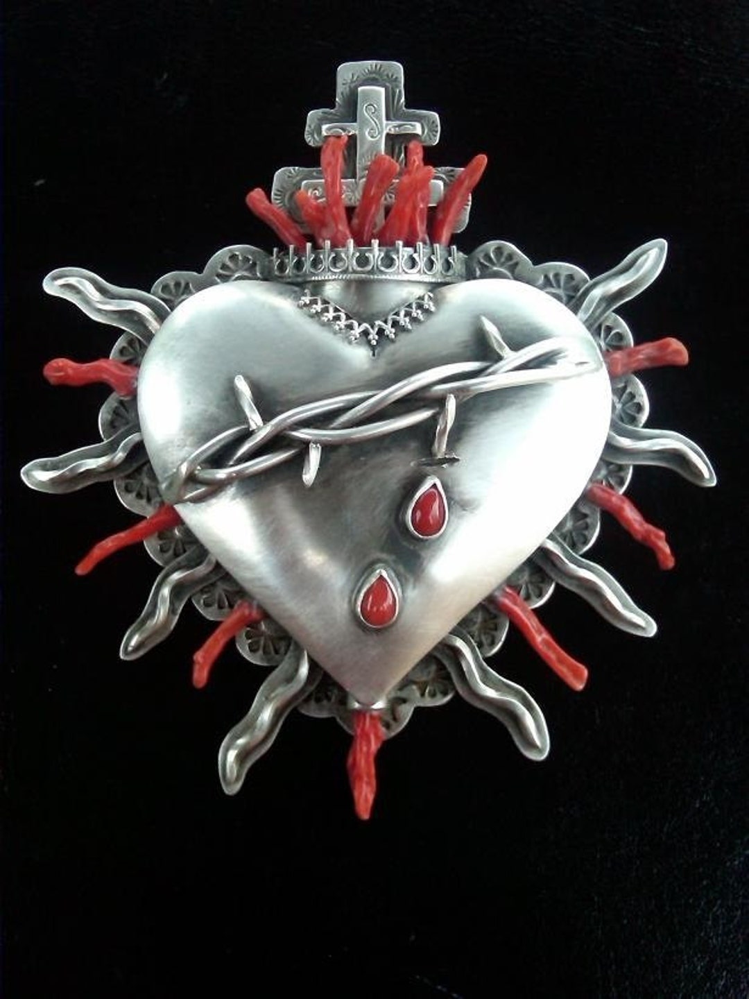 Corazón De Santa Fe Brooch Cross Wearable Art Precious Metal Sterling ...