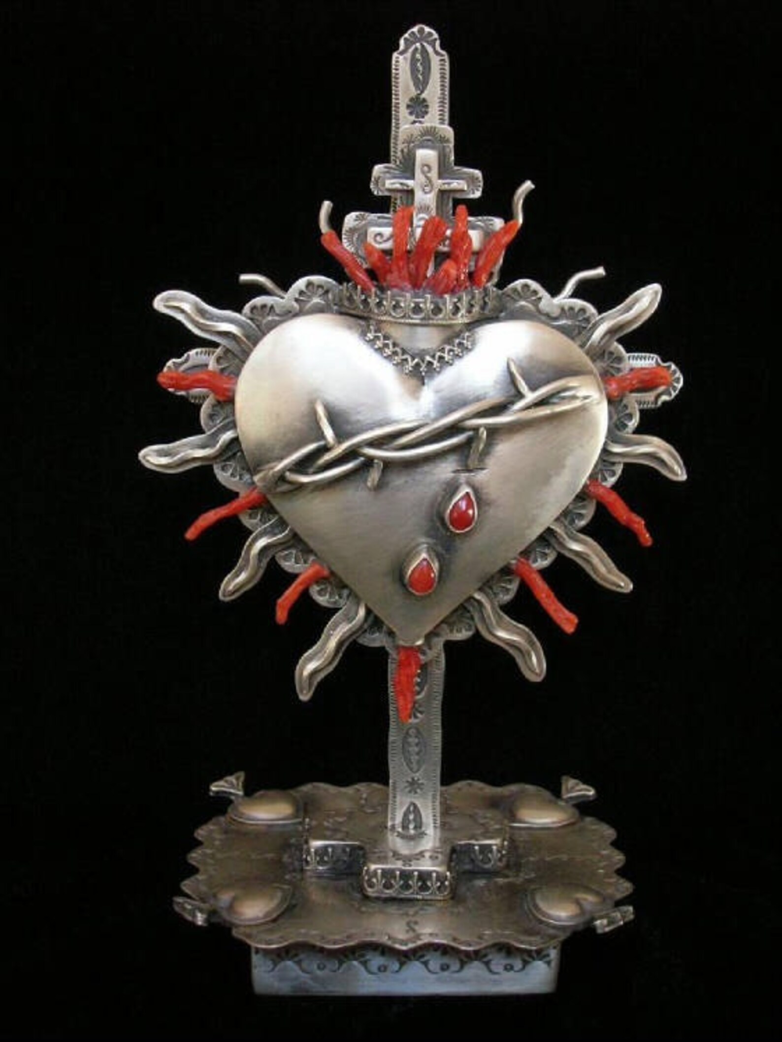 Corazón De Santa Fe Brooch Cross Wearable Art Precious Metal Sterling ...