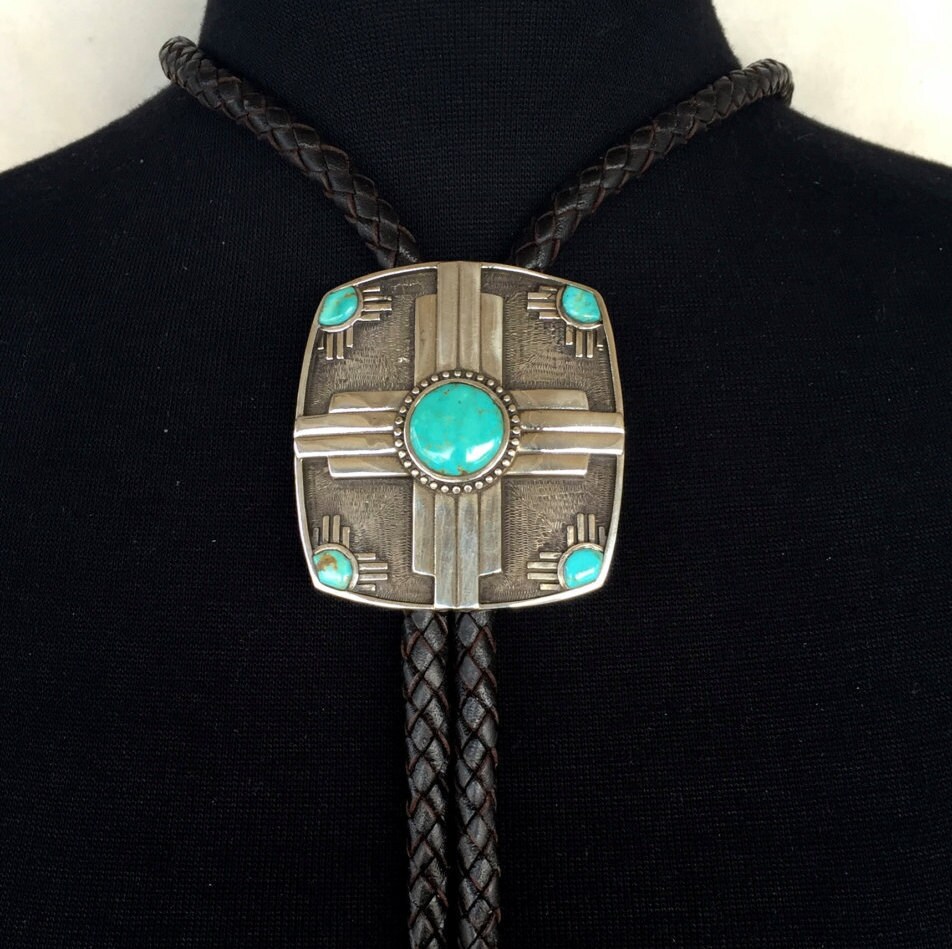 BZ10 Turquoise Zia Sun Symbol Sterling Silver Southwestern Native Style ...