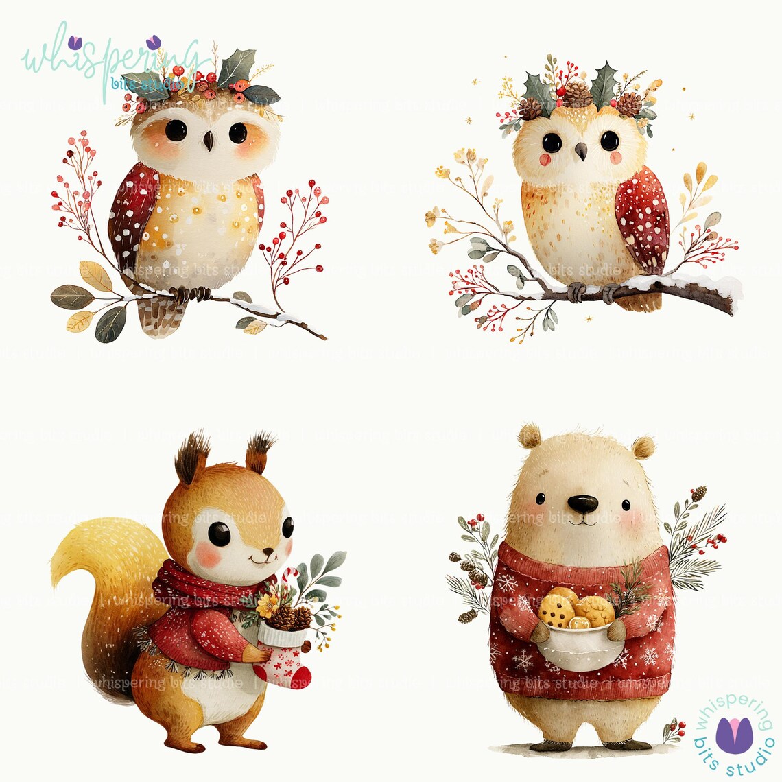 Christmas Woodland Animals Clipart, Cute Forest Animal Pngs, Winter ...