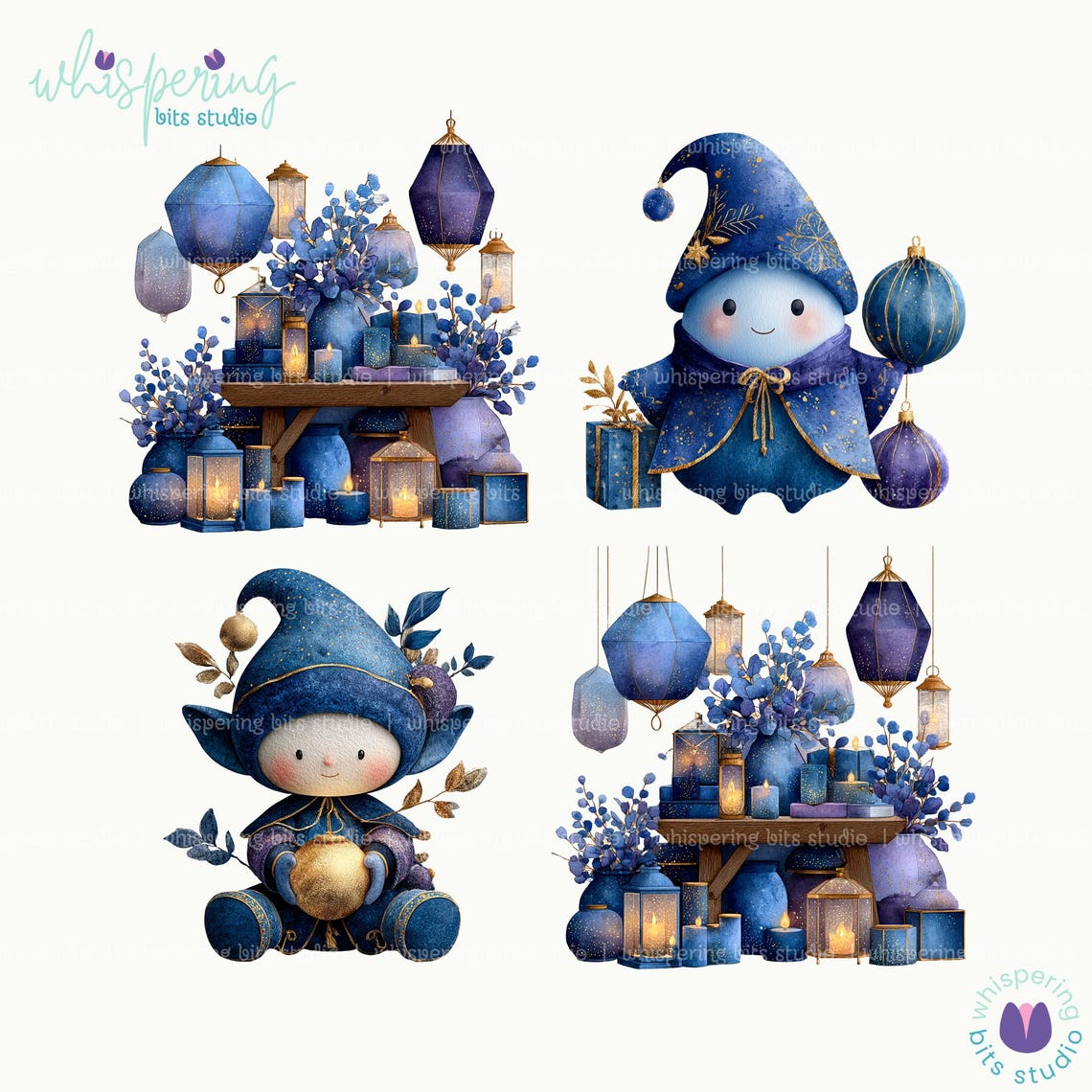 Blue Workshop Elves PNG Clipart Set, Christmas Elf Clipart, Watercolor ...