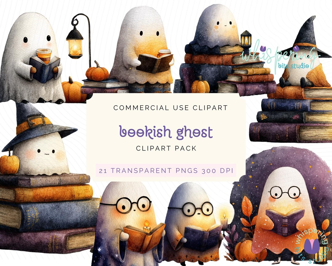 Bookish Ghost PNG, Ghost Reading Book Clipart, Kawaii Ghost PNG ...