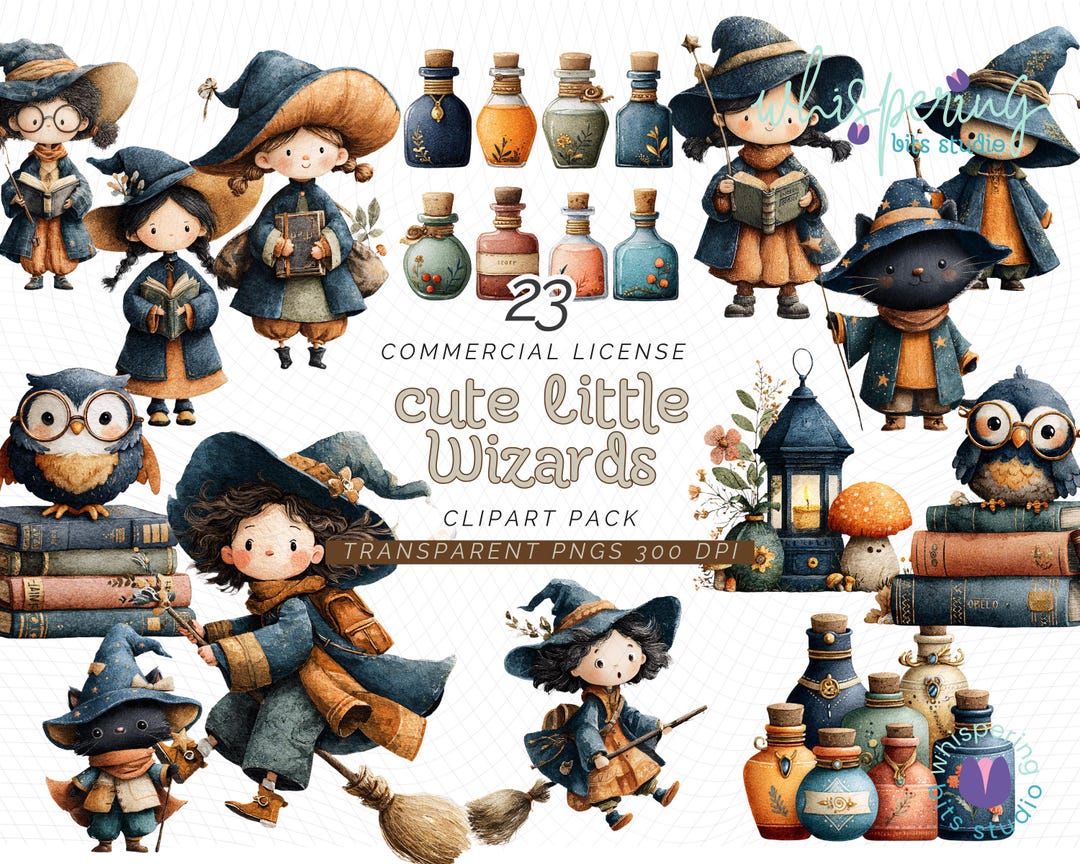 Wizard Kids Clipart Set, Cute Wizards PNG, Magic School Art, Potion ...