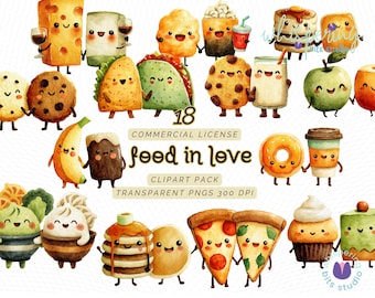 Food in Love Clipart, Kawaii Food Clipart, Cute Watercolor Food, Best ...