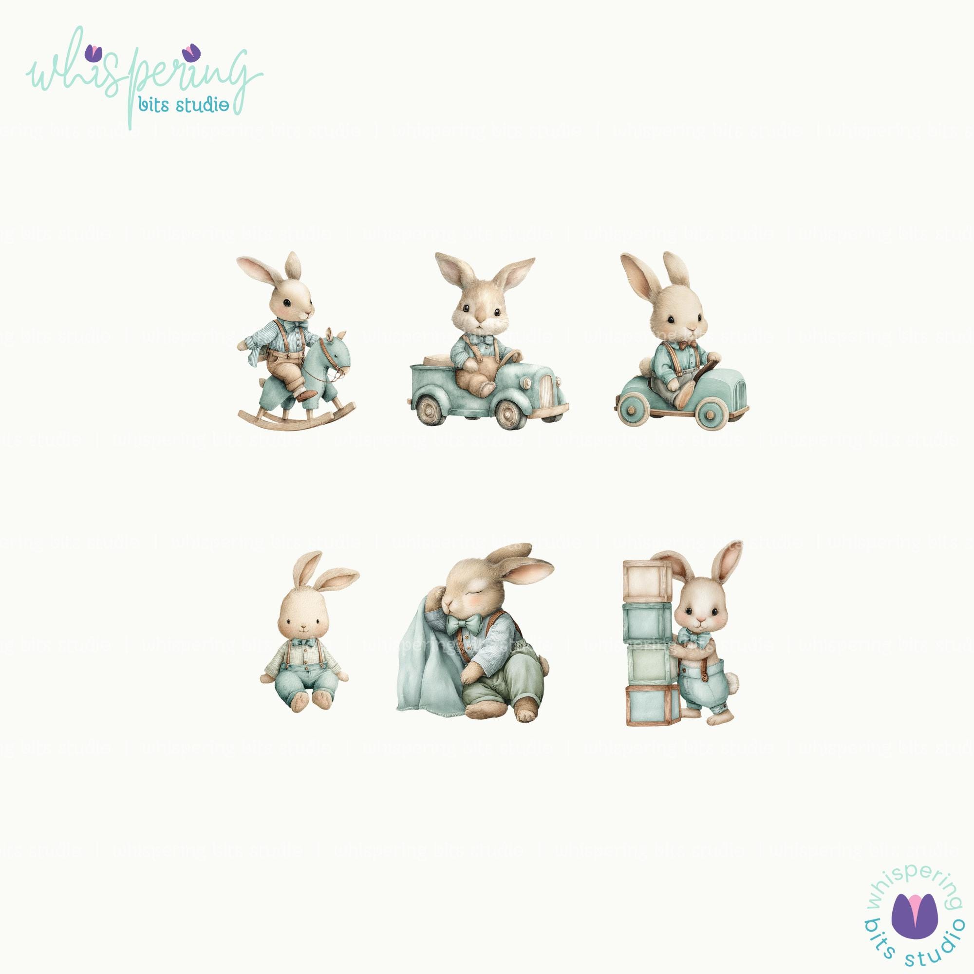 Little Rabbits Clipart PNG Set of 40, Whimsical Watercolor Bunny ...