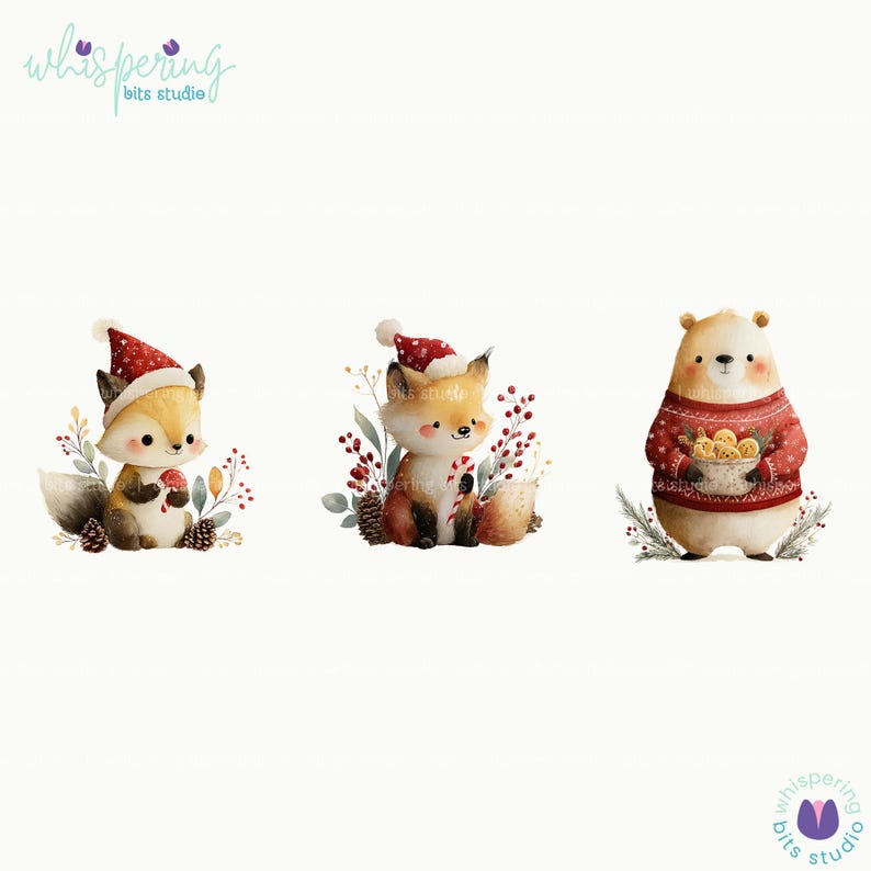 Christmas Woodland Animals Clipart, Cute Forest Animal Pngs, Winter ...