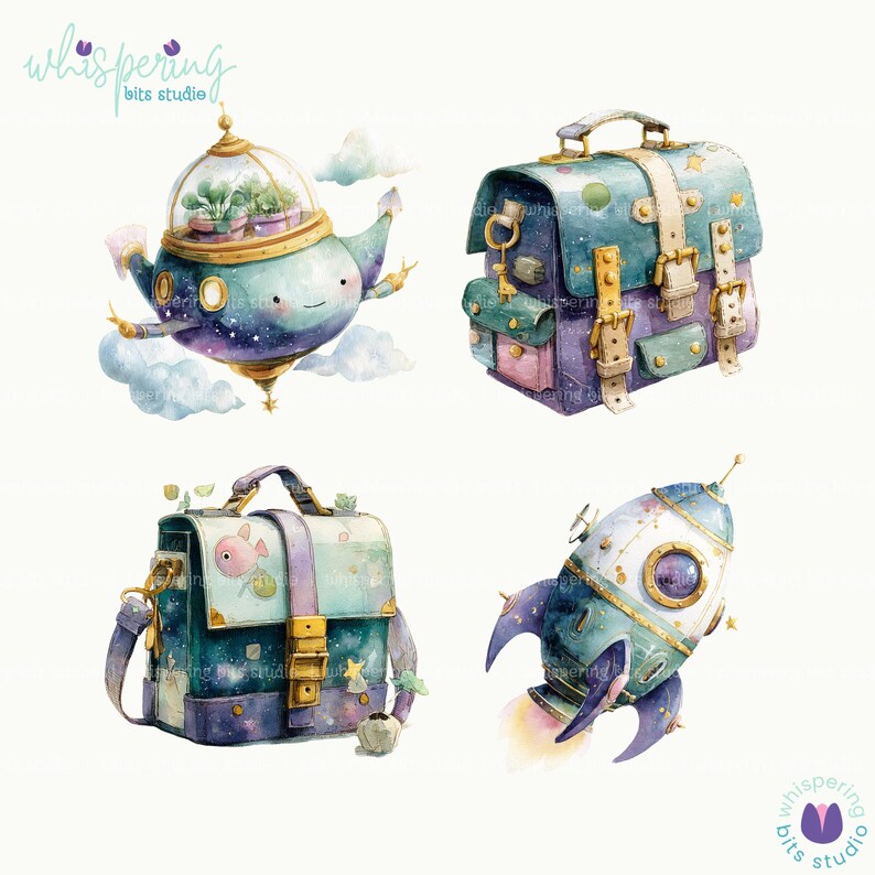 Watercolor Space Clipart Set, Cute Pastel Galaxy PNG, Kawaii Space ...