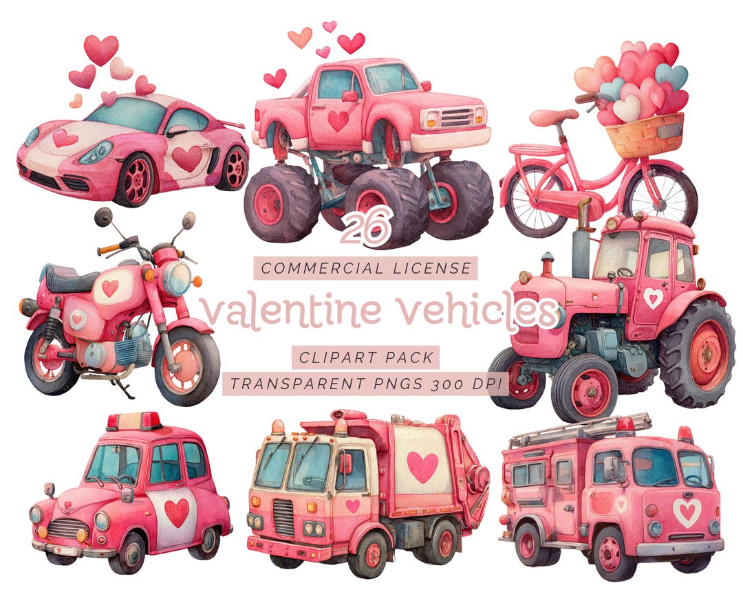 Valentines Vehicles PNG, Cute Love Cars and Trucks Clipart, Romantic ...