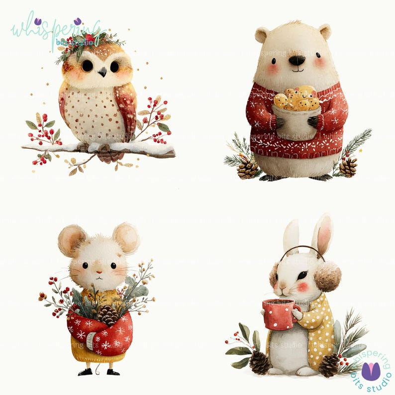 Christmas Woodland Animals Clipart, Cute Forest Animal Pngs, Winter ...