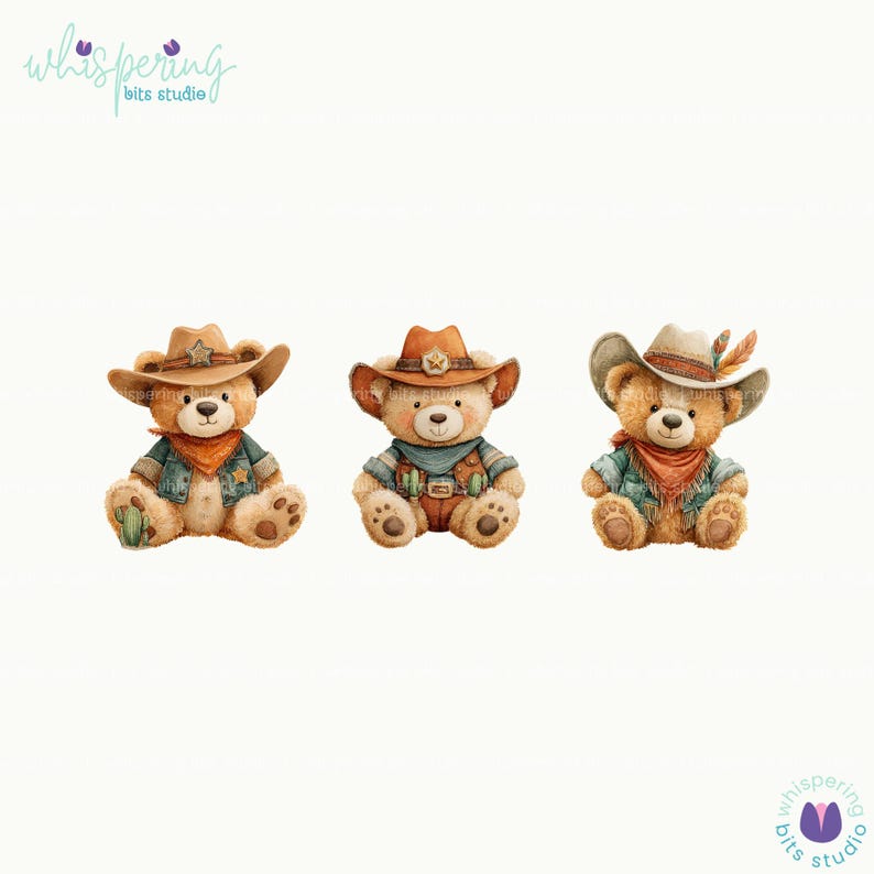 Cowboy Bears Clipart Set, Western Teddy Bear PNG, Cute Cowboy Animal ...