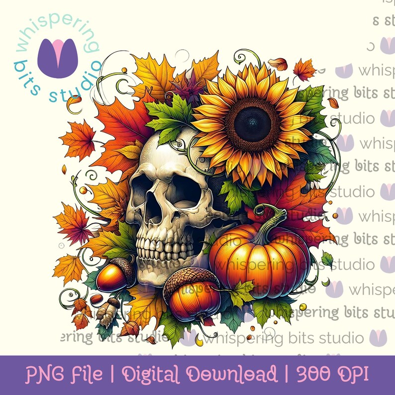 Sunflower Skull PNG, Pumpkin Skull, Flower Skull PNG, Halloween Skull ...