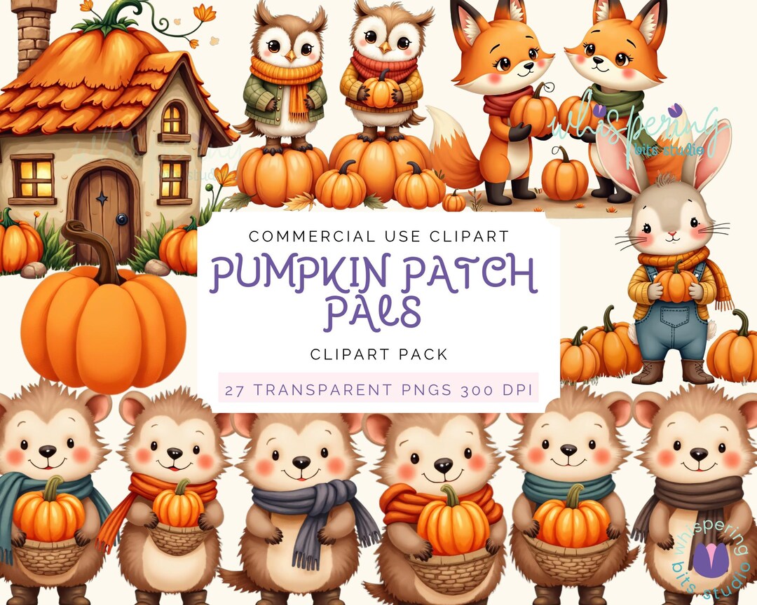 Fall Animals Clipart PNG: Pumpkin Patch Pals for Nursery Decor - Etsy