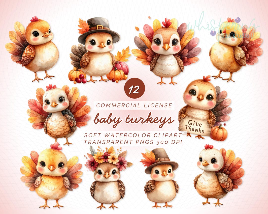 Cute Baby Turkey Clipart, Doodle Style Thanksgiving Animals, Fall ...