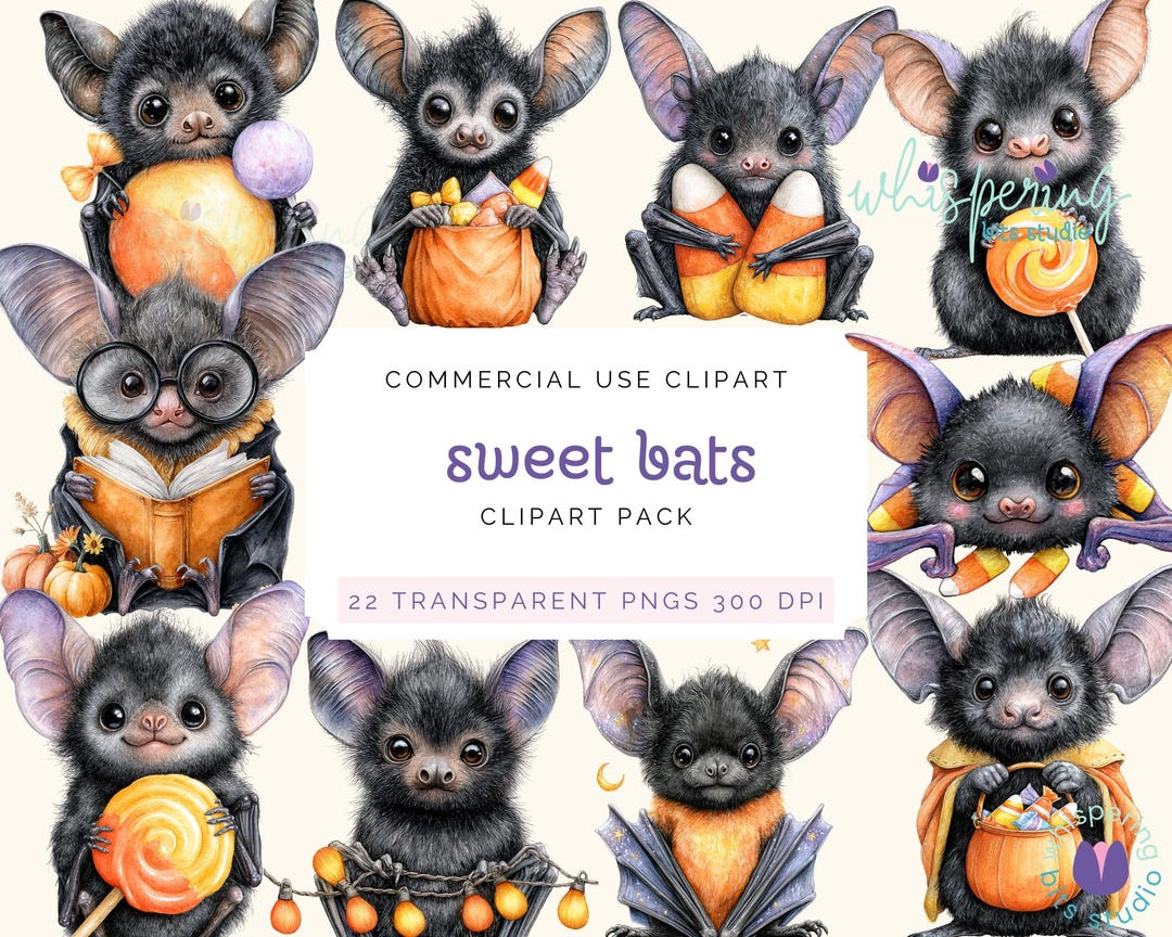 Sweet Bats PNG, Cute Bat Decor, Kawaii Bat PNG, Halloween Bat PNG, Bat ...