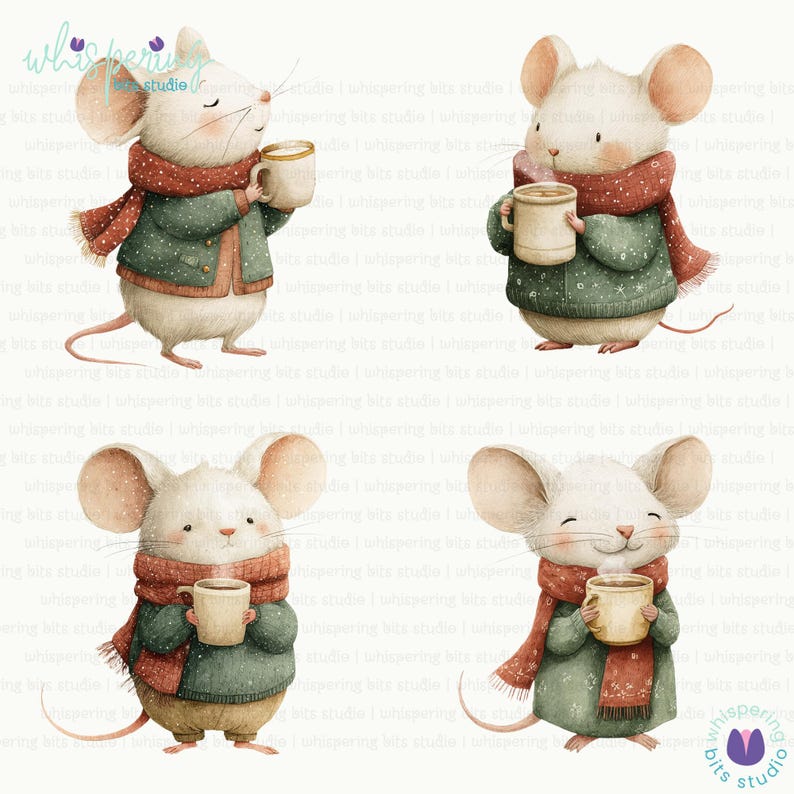 Cute Mouse Clipart Pack, Whimsical Animal Characters, Cozy Storybook ...