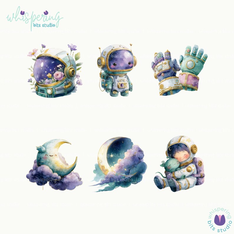 Watercolor Space Clipart Set, Cute Pastel Galaxy PNG, Kawaii Space ...