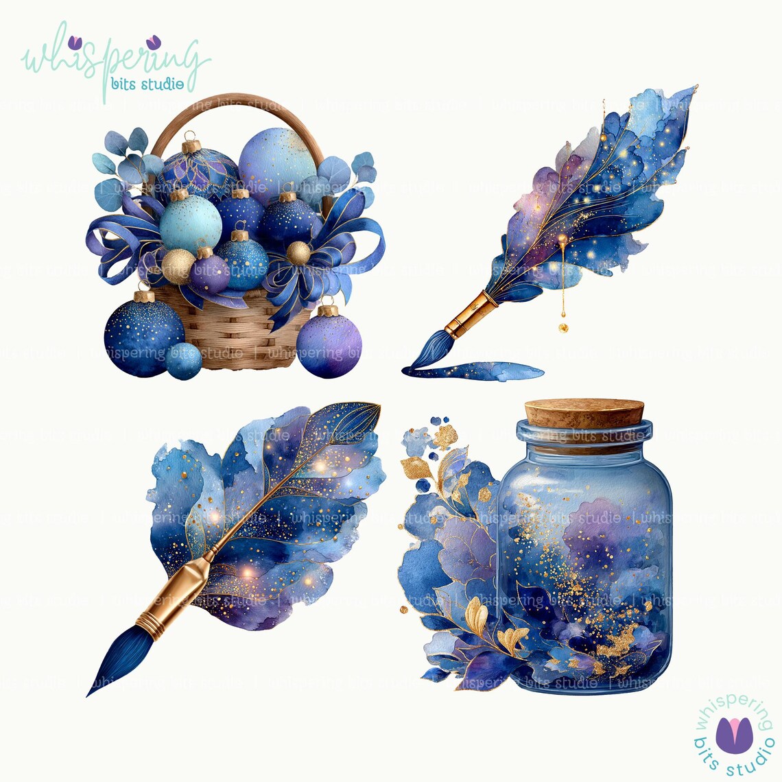 Blue Workshop Elves PNG Clipart Set, Christmas Elf Clipart, Watercolor ...