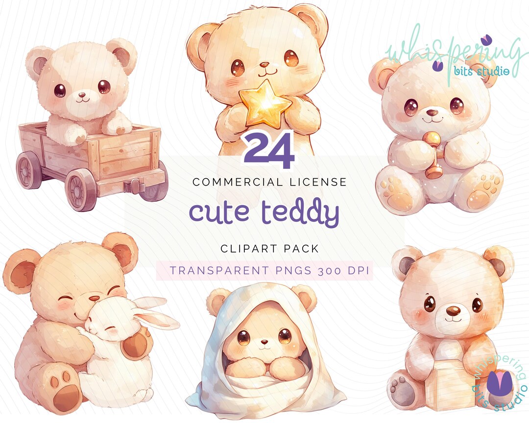 Cute Teddy Bear Clipart Bundle, Adorable Teddy PNG Files, Nursery Teddy ...