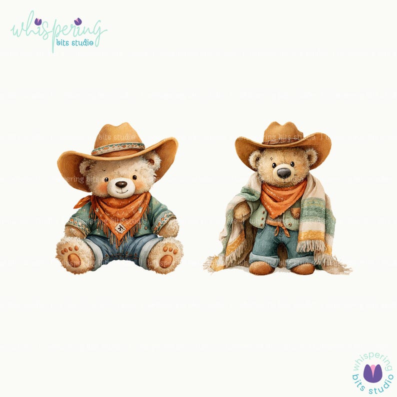 Cowboy Bears Clipart Set, Western Teddy Bear PNG, Cute Cowboy Animal ...