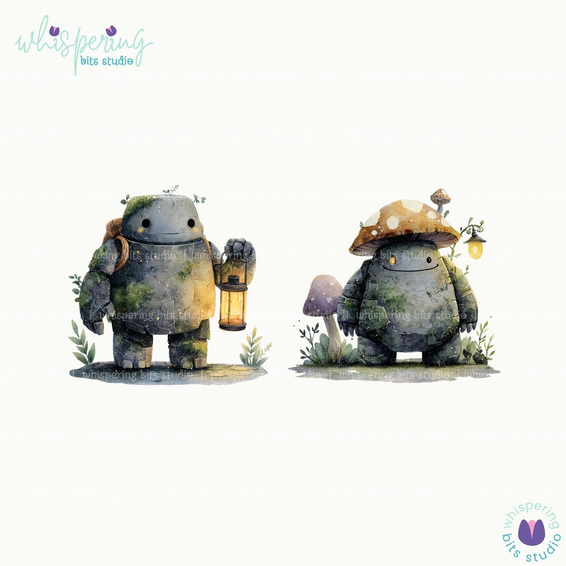 Stone Golems Clipart Set, Fantasy Rock Creatures PNG, Cute Mossy Golem ...