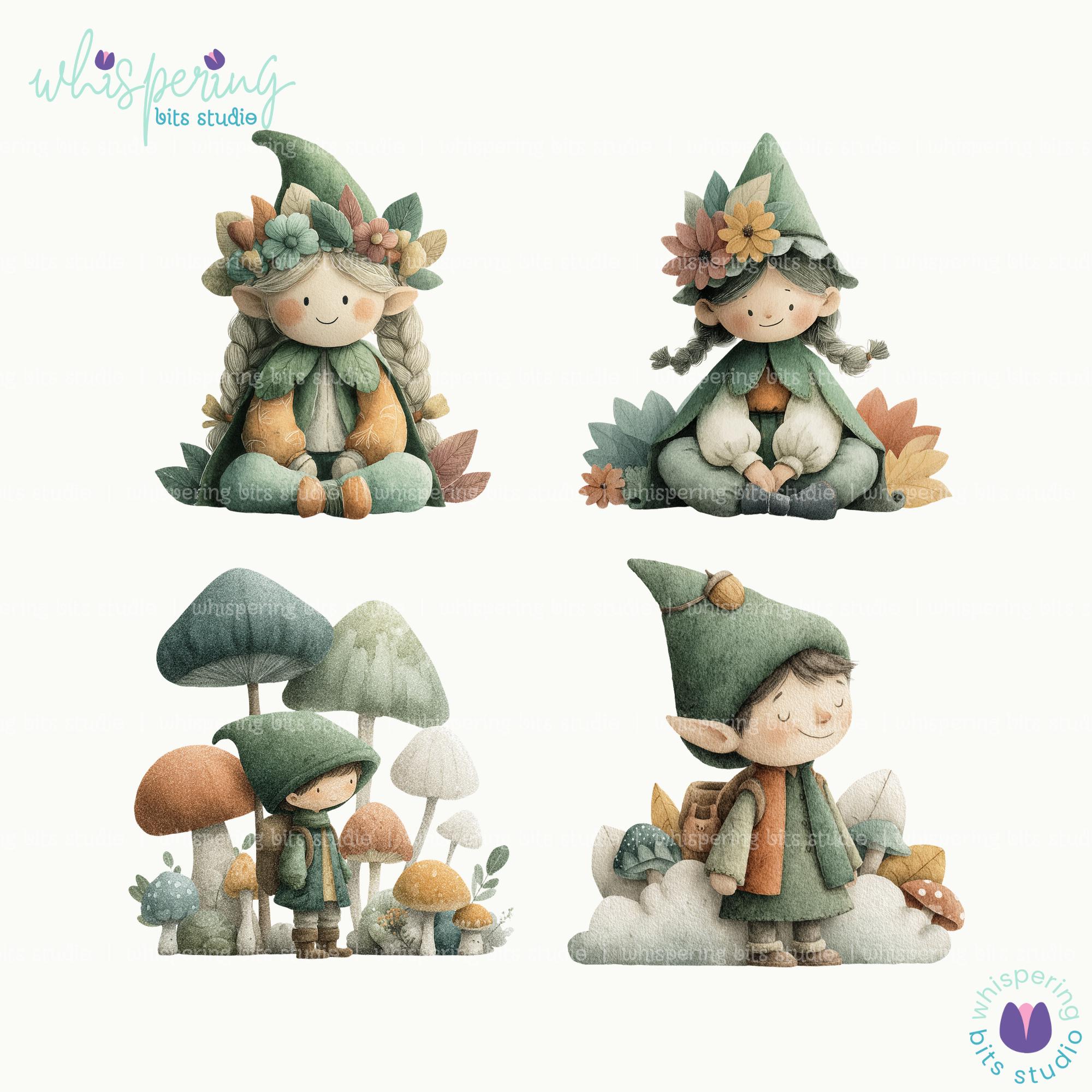 Woodland Elf Clipart Set, Little Green Elves PNG, Leaf Costume Fairy ...
