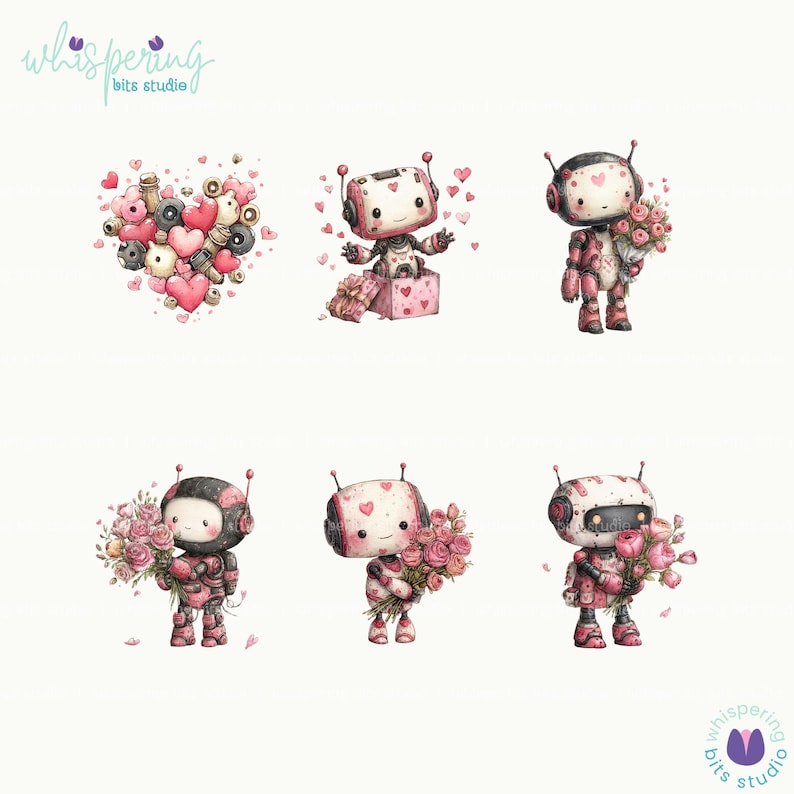 Cute Pink Robot Clip Art, Valentine Robots Clipart, Scrapbooking Png ...