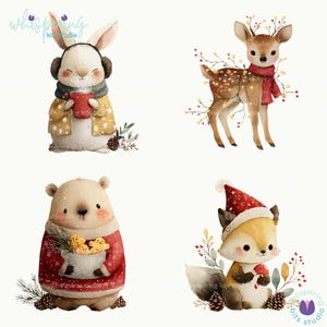 Christmas Woodland Animals Clipart, Cute Forest Animal Pngs, Winter ...