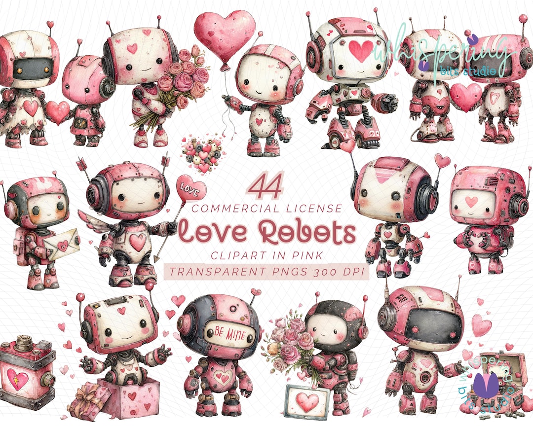 Cute Pink Robot Clip Art, Valentine Robots Clipart, Scrapbooking Png ...