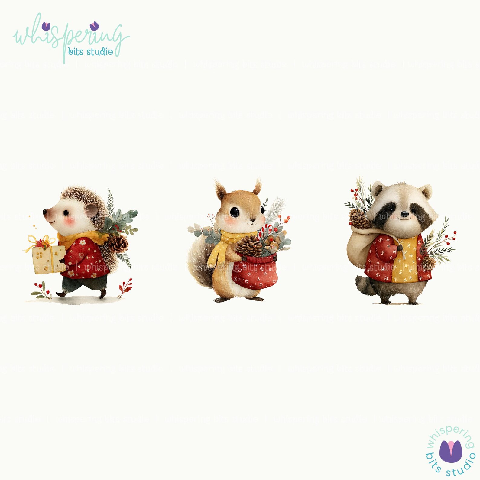 Christmas Woodland Animals Clipart, Cute Forest Animal Pngs, Winter ...