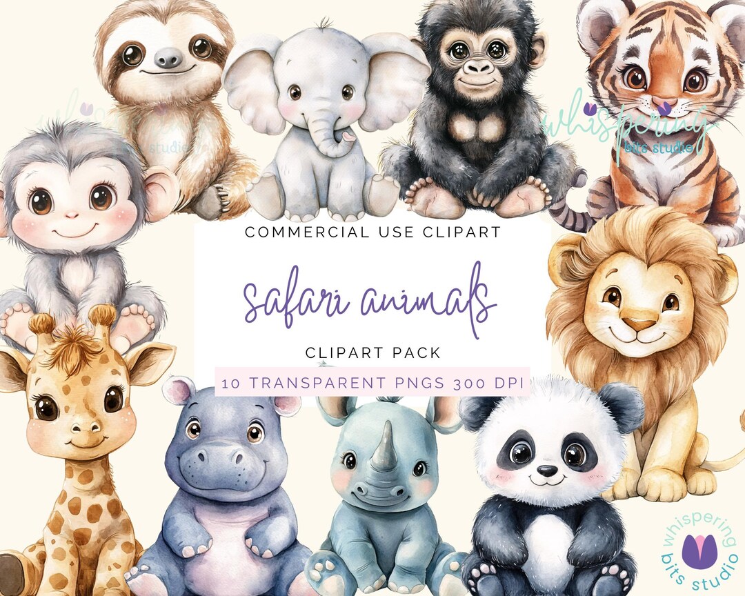 Cute Safari Animals, Safari Animals Clipart, Watercolor Safari, Jungle ...