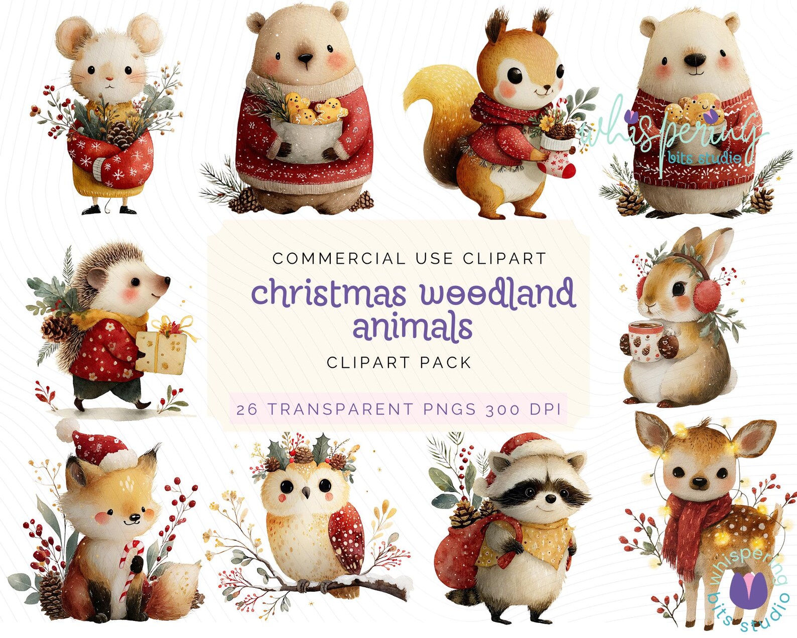 Christmas Woodland Animals Clipart, Cute Forest Animal Pngs, Winter ...