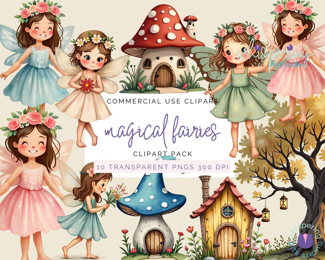 Magical Fairies Clipart, Fantasy Fairy Clipart, Enchanted Clipart, Cute ...