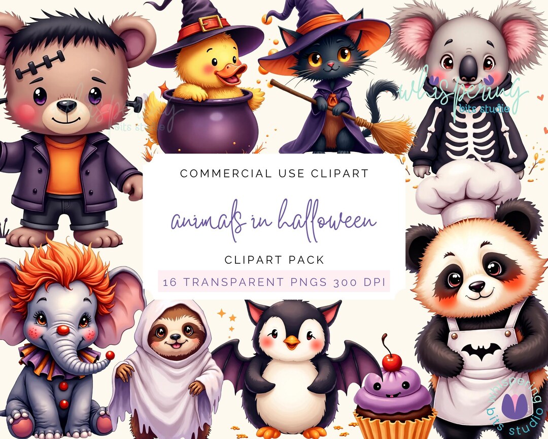 Animals in Halloween Costumes PNG, Animal Halloween, Cute Halloween ...