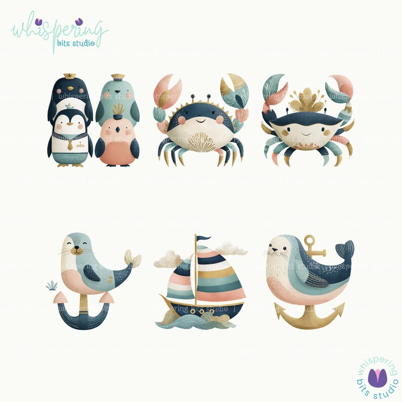 Nautical Animals Clipart, Watercolor Ocean Clipart Bundle, Marine ...