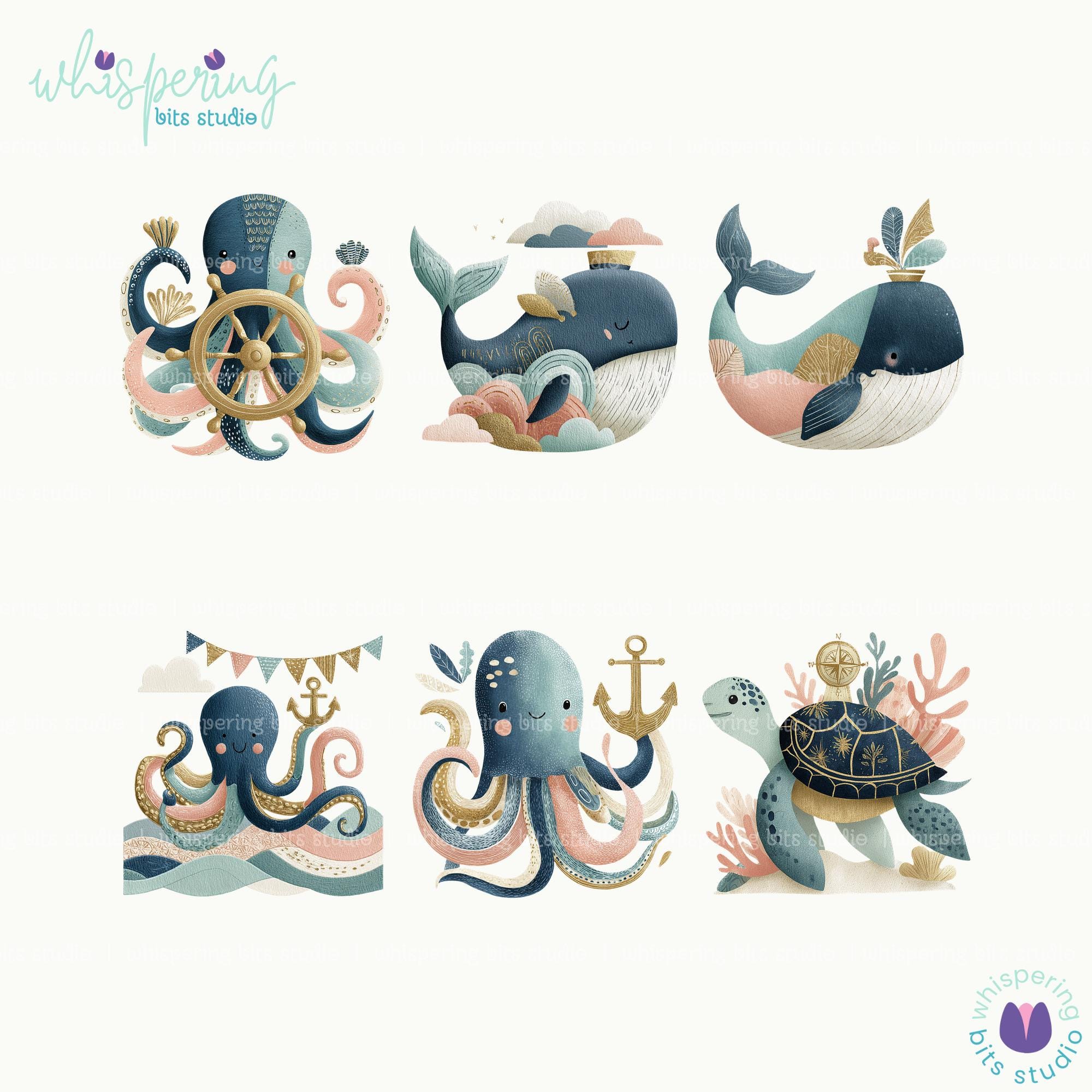Nautical Animals Clipart, Watercolor Ocean Clipart Bundle, Marine ...